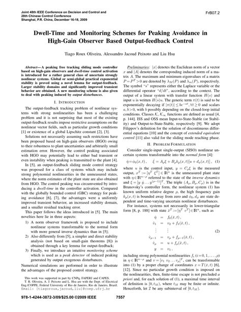 pdf dwell time and monitoring schemes for peaking avoidance in high gain observer based output