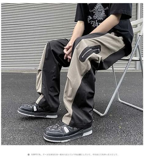 HOUZHOU Techwear Parachute Cargo Pants For Women For Men Patchwork