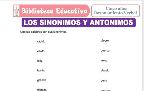 Los Sinónimos y Antónimos para Nivel inicial de cinco años Biblioteca