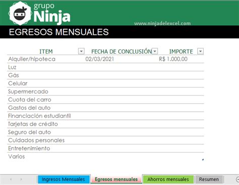 Plantilla De Ingresos Y Egresos Familiar En Excel Ninja Del Excel