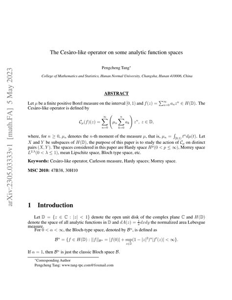pdf the ces`aro like operator on some analytic function spaces