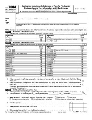 IRS 7004 2012 Fill Out Tax Template Online