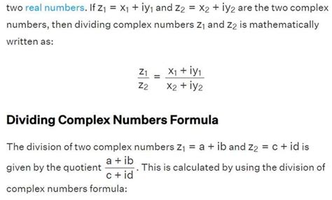 Complex Number Division Formula Complex Numbers Real