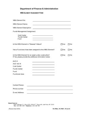 Fillable Online WBS Element Assignment Fax Email Print PdfFiller