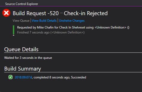 Build Invalid VSTS Check In Status Stack Overflow