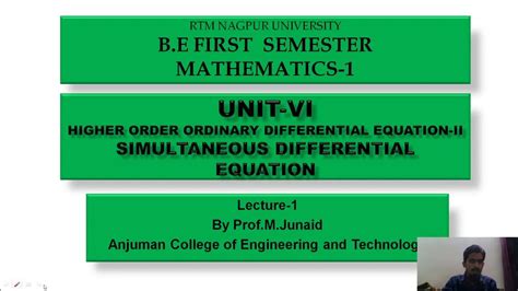 unit vi simultaneous differential equation lecture 1 youtube