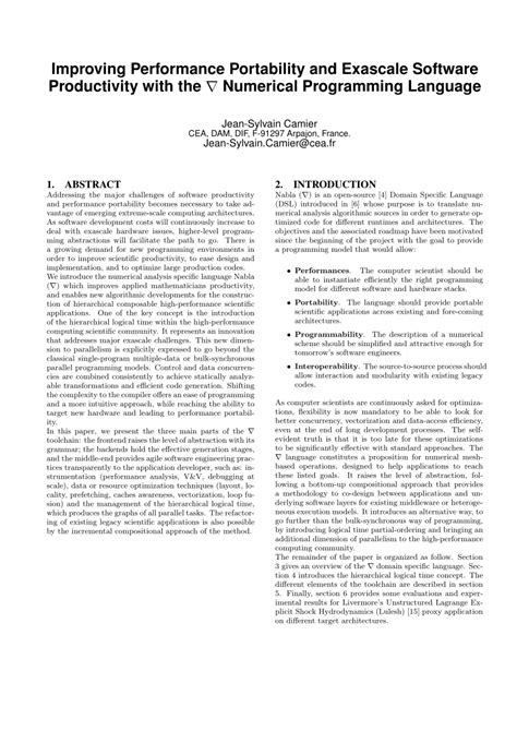 pdf improving performance portability and exascale software productivity with the ∇ numerical