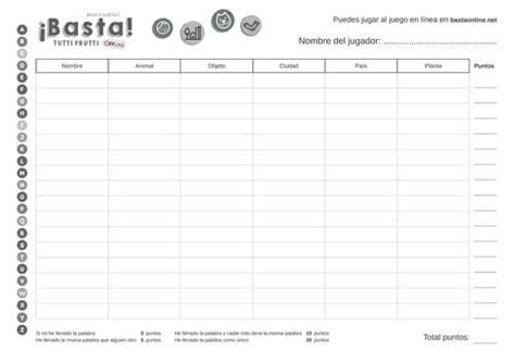 Juego de Basta Juega Stop Tutti Frutti Ücretsiz PDF Şablonları in 2024