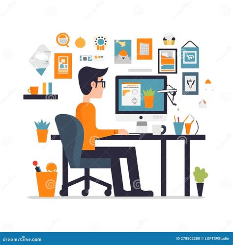 Um Homem Trabalha No Computador13 Ilustração Stock Ilustração de