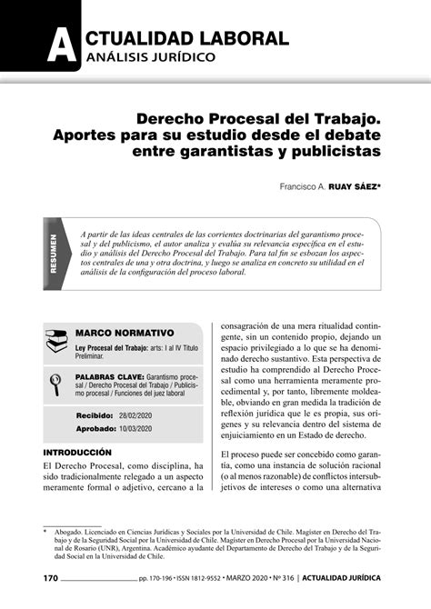 PDF Derecho Procesal Del Trabajo Aportes Para Su Estudio Desde El