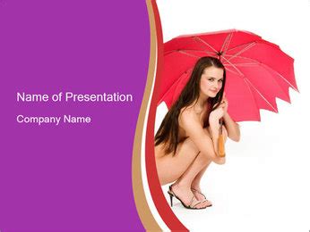 Naked Woman Under Red Umbrella PowerPoint Template Backgrounds