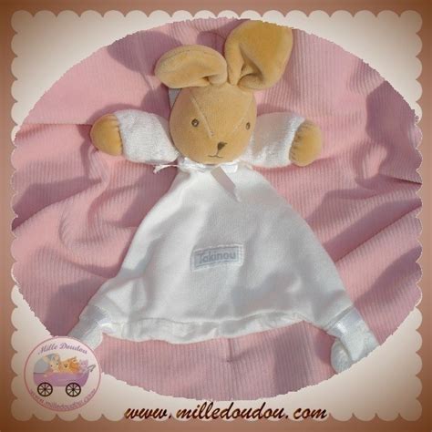 TAKINOU DOUDOU PELUCHE LAPIN BEIGE PLAT BLANC LAINE
