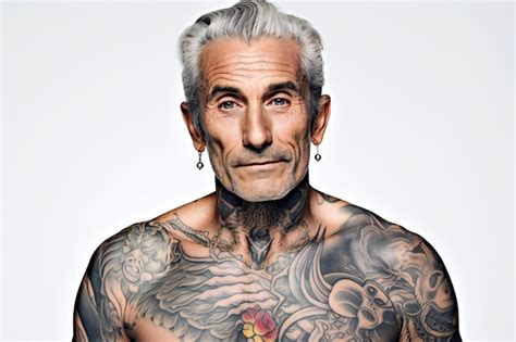 Retrato De Un Anciano Con Tatuajes En Los Brazos Aislado Sobre Fondo