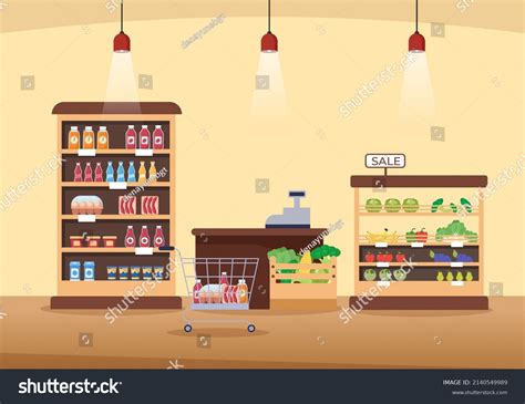 Supermarket Shelves Grocery Items Full Shopping Stock Vector Royalty