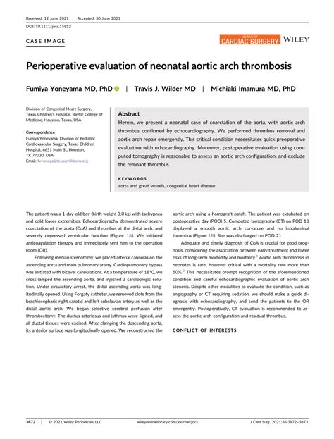 Perioperative Evaluation Of Neonatal Aortic Arch Thrombosis