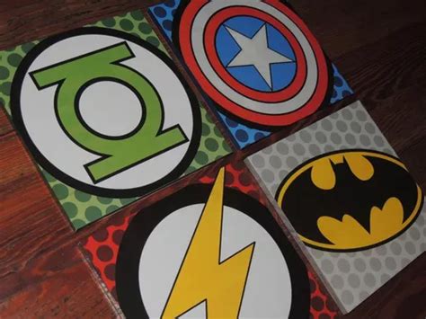 Cuadros Super Heroes 20x20 Logos Iron Man Spiderman Hulk En Venta En