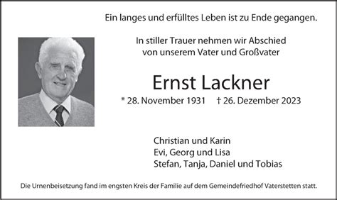 Traueranzeigen Von Ernst Lackner Trauer Merkur De