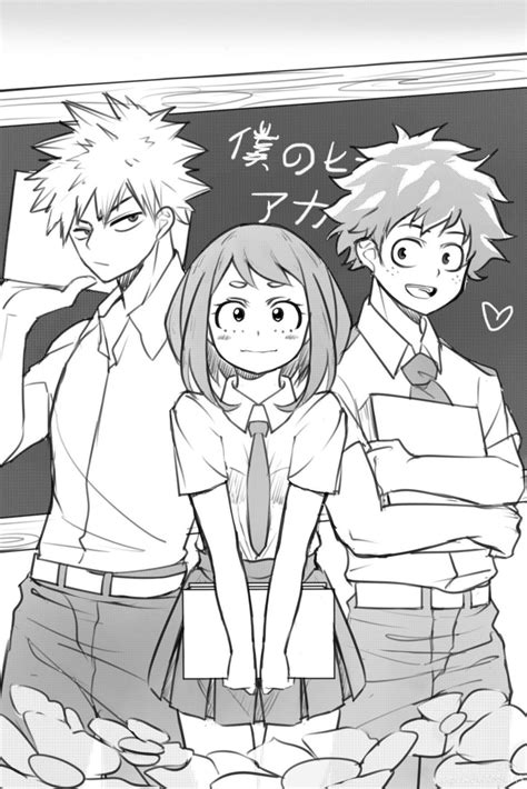 Midoriya Izuku Uraraka Ochako And Bakugou Katsuki Boku No Hero Academia Drawn By Yura