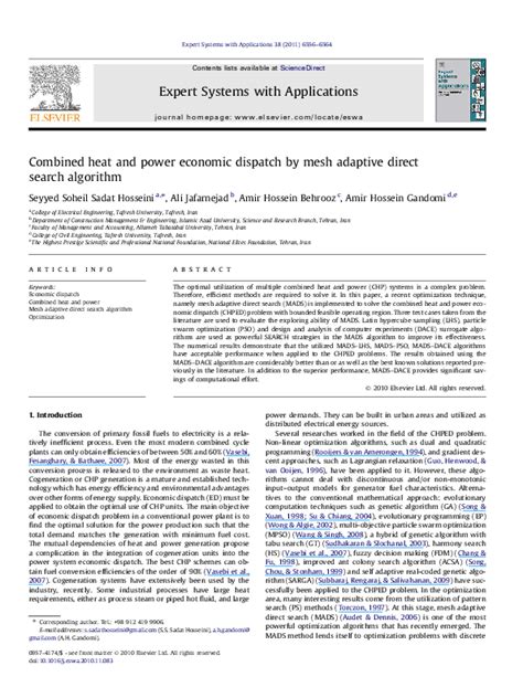 pdf combined heat and power economic dispatch by mesh adaptive direct search algorithm ali