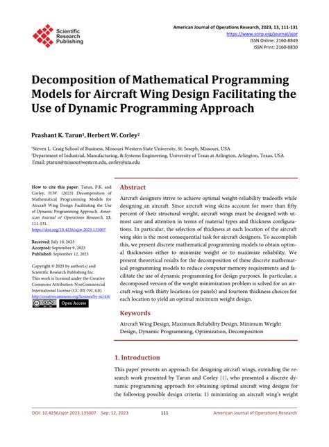 pdf decomposition of mathematical programming models for aircraft wing design facilitating the