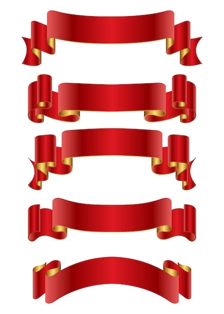 Premium Vector Red Ribbon Banner Set Vector Illustration