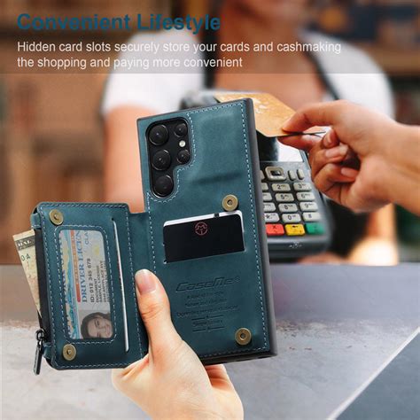 CaseMe Case For Samsung Galaxy S22 Ultra Zipper Wallet Case With 3 Card