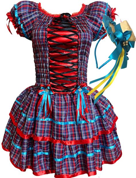 Vestido Festa Junina Caipira Xadrez Adulto Preto Escuro FantasiAdoro