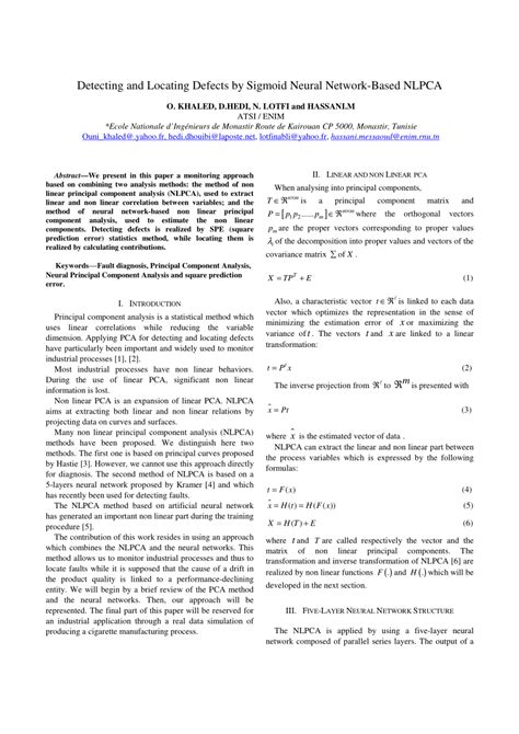 pdf detecting and locating defects by sigmoid neural network based nlpca