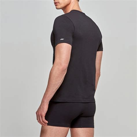 T Shirt Homme Col V Coton Stretch Essentials Noir Par Impetus