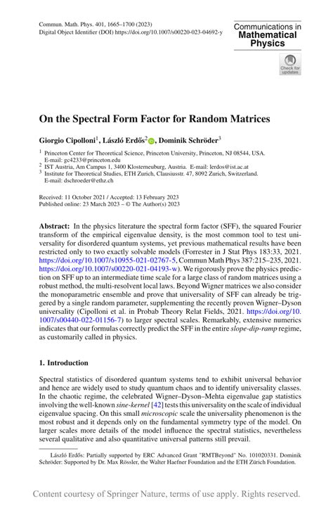 pdf on the spectral form factor for random matrices
