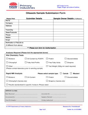 Fillable Online Dpi Nsw Gov Oilseeds Sample Submission Form NSW
