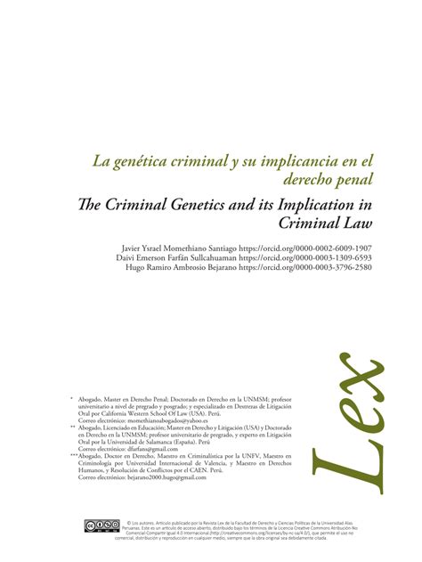 PDF La genética criminal y su implicancia en el derecho penal