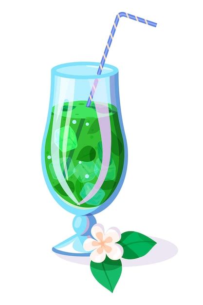 Um Copo De Coquetel Verde Canudo E Canudo E Flor Vetor Premium