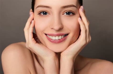 Close Up A Happy Mood Girl With A Shaving White Smile Stock Image