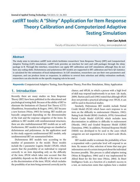 pdf catirt tools a shiny application for item response theory calibration and computerized