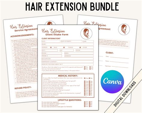 Hair Extension Consultation Form Esthetician Business Hair Stylist