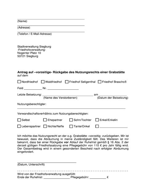 Ausf Llbar Online Siegburg Antrag Auf Vorzeitige R Ckgabe Des