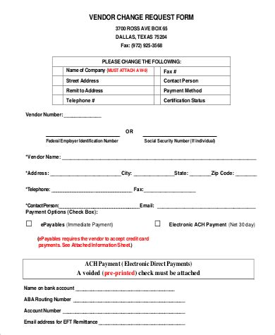 Vendor Information New Vendor Setup Form Template Word HQ Printable