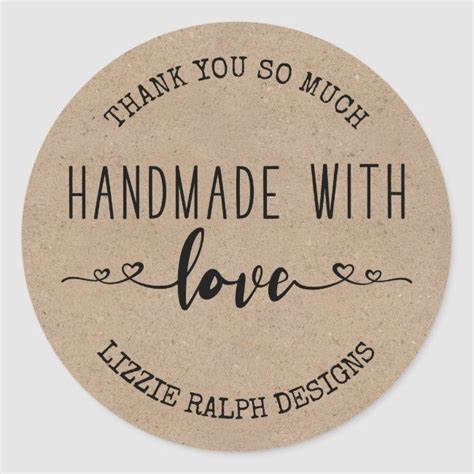 Handmade With Love Custom Kraft Look Thank You Classic Round Sticker
