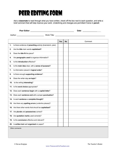 Peer Editing Checklist High School Pdf Fill Online Printable