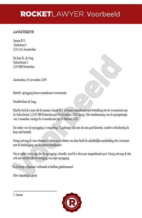 Brief Opzegging Huurcontract Door Verhuurder