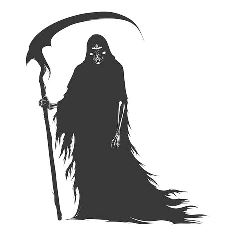 Silhouette Grim Reaper Full Body Black Color Only Premium Ai