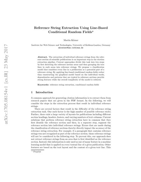 reference string extraction using line based conditional random fields deepai