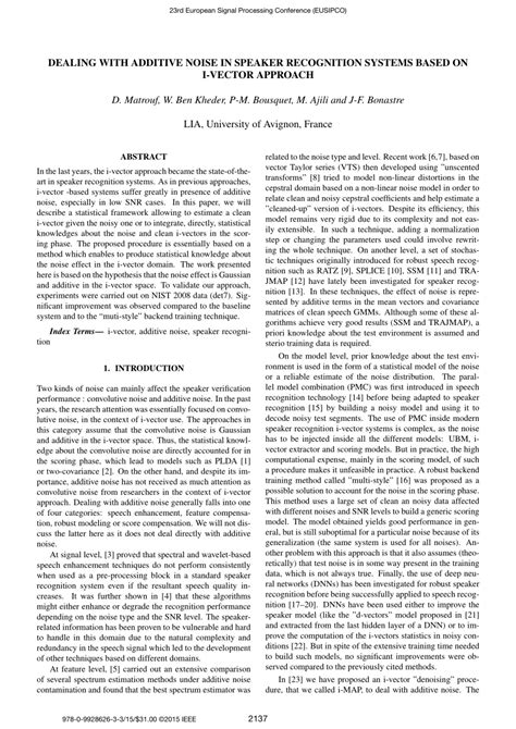 pdf dealing with additive noise in speaker recognition systems based on i vector approach