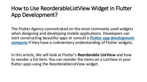 How To Use ReorderableListView Widget In Flutter App Development Pptx