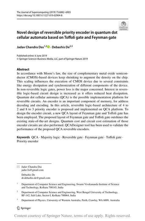 novel design of reversible priority encoder in quantum dot cellular automata based on toffoli