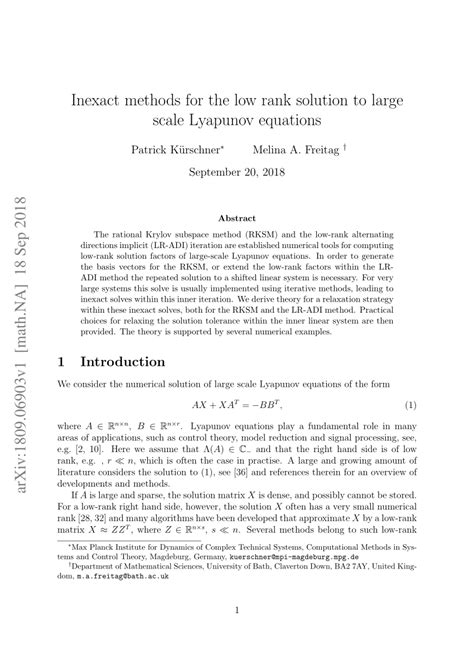 pdf inexact methods for the low rank solution to large scale lyapunov equations