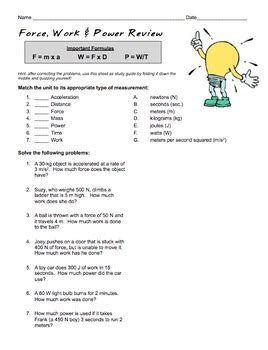 Results For Work And Power Worksheets TPT