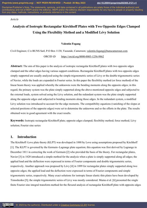pdf analysis of isotropic rectangular kirchhoff plates with two opposite edges clamped using