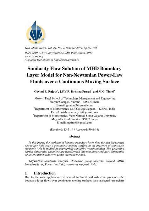 pdf similarity flow solution of mhd boundary layer model for non newtonian power law fluids